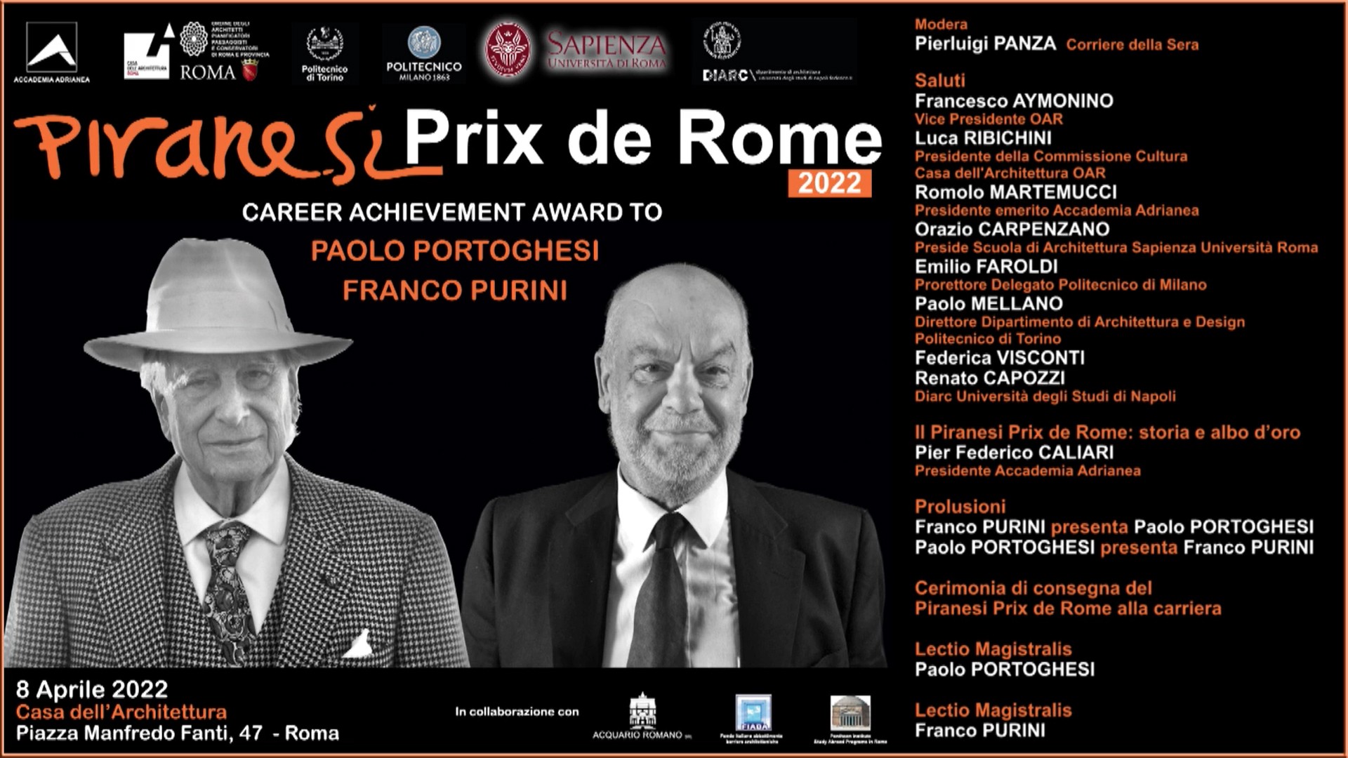 Piranesi Prix de Rome alla carriera a Franco Purini e Paolo Portoghesi ...