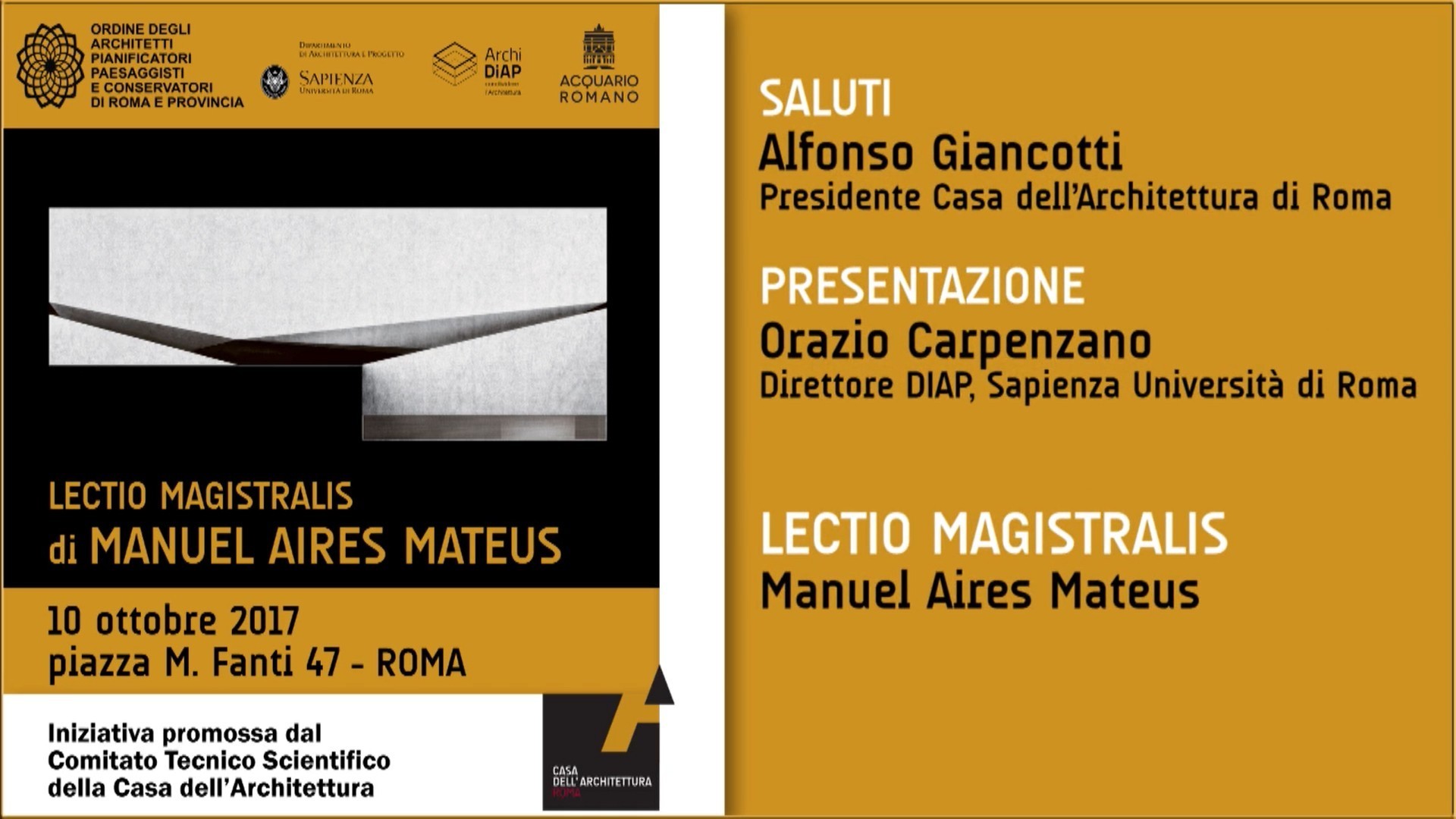 Manuel Aires Mateus – Lectio Magistralis – OAR – Ordine degli Architetti di Roma